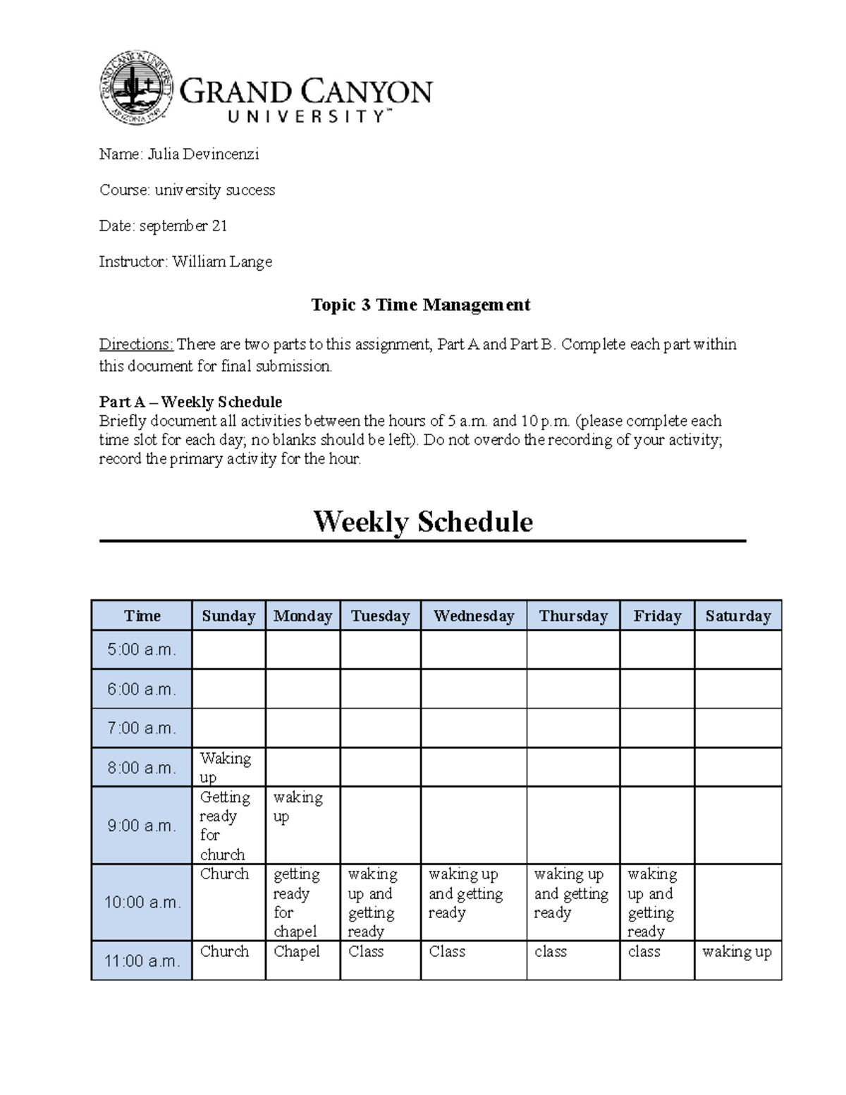 UNV-103-RS-T3 Time Management - Name: Julia Devincenzi Course ...