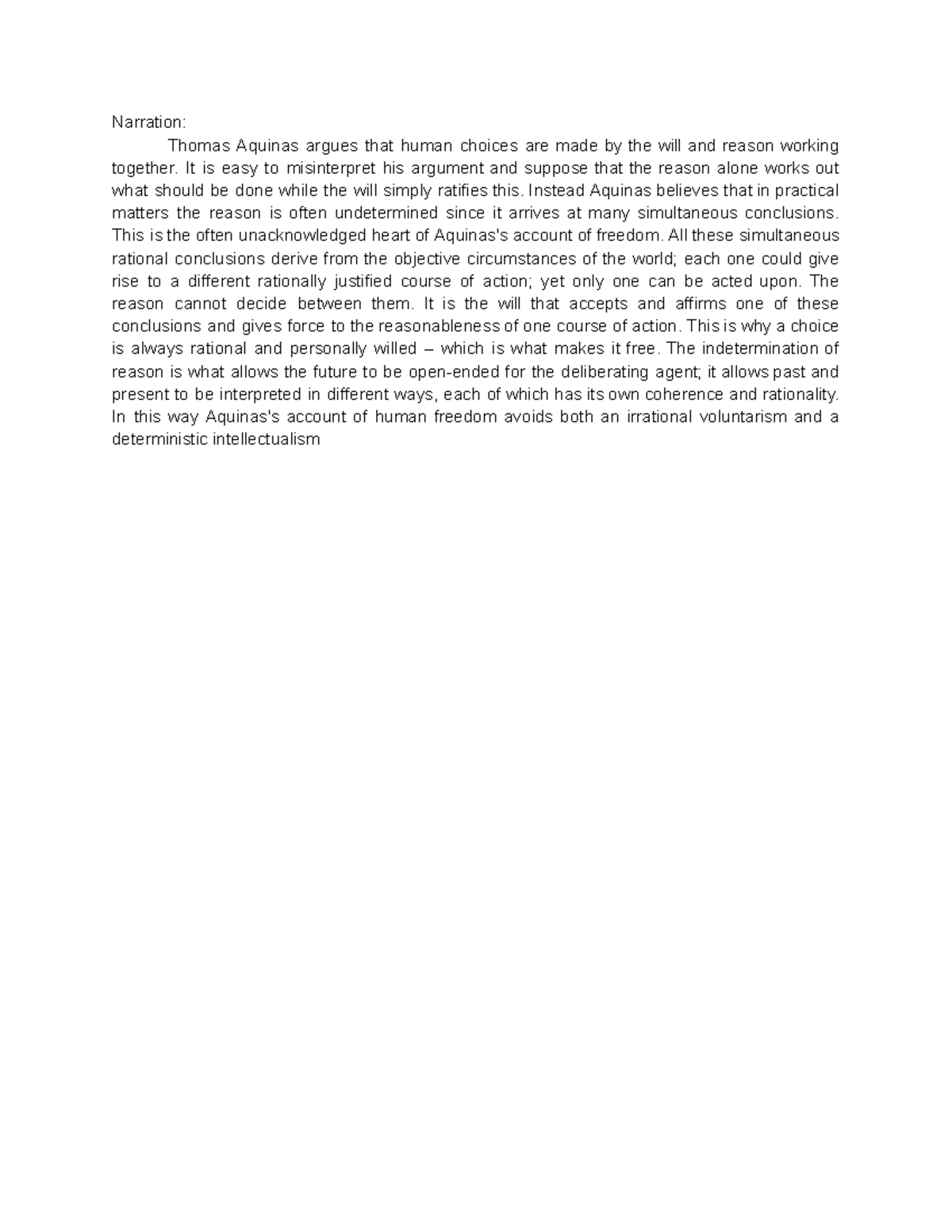 Gen 006 - Thomas Aquinas argues that human choices are made by the will ...