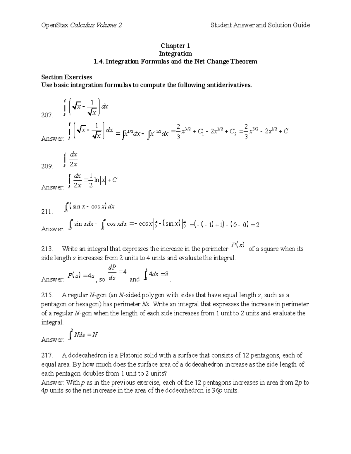 Calculus Volume 2 SASG 01 04 - **Chapter 1 Integration Integration Formulas and the Net Change ...