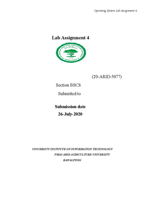 20-ARID-5077(lab 2 Assignment) - Lab Assignment 2 (20-ARID-5077) Section BSCS Submitted to - Studocu