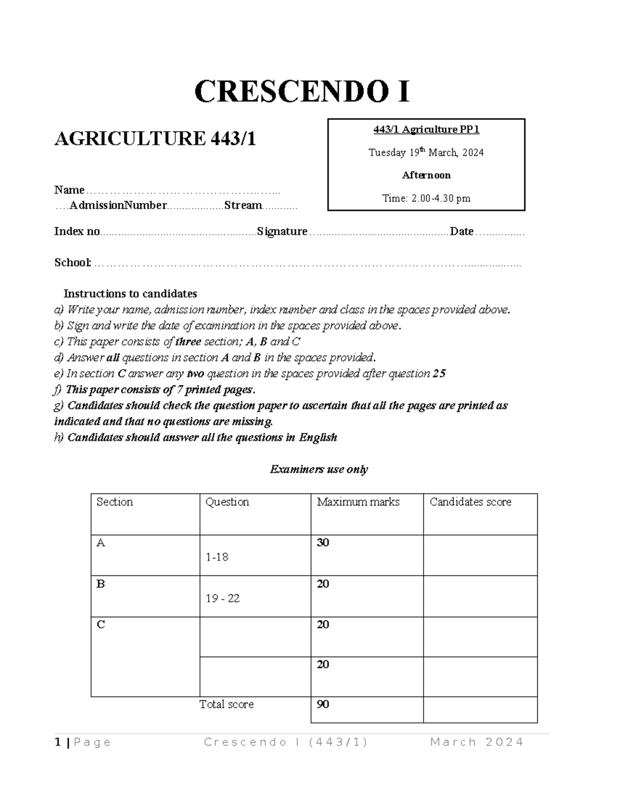 Agric pp1 - Gjgfvgsd - CRESCENDO I AGRICULTURE 443/ - Studocu