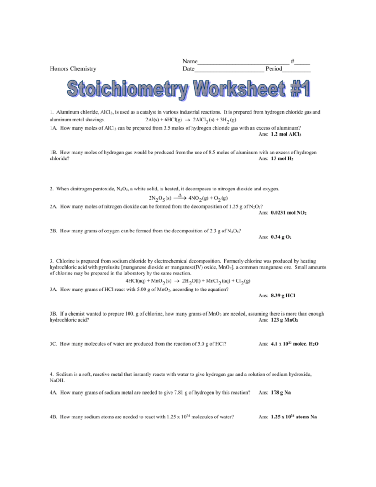 Stoichiometry ws 2 - Studocu