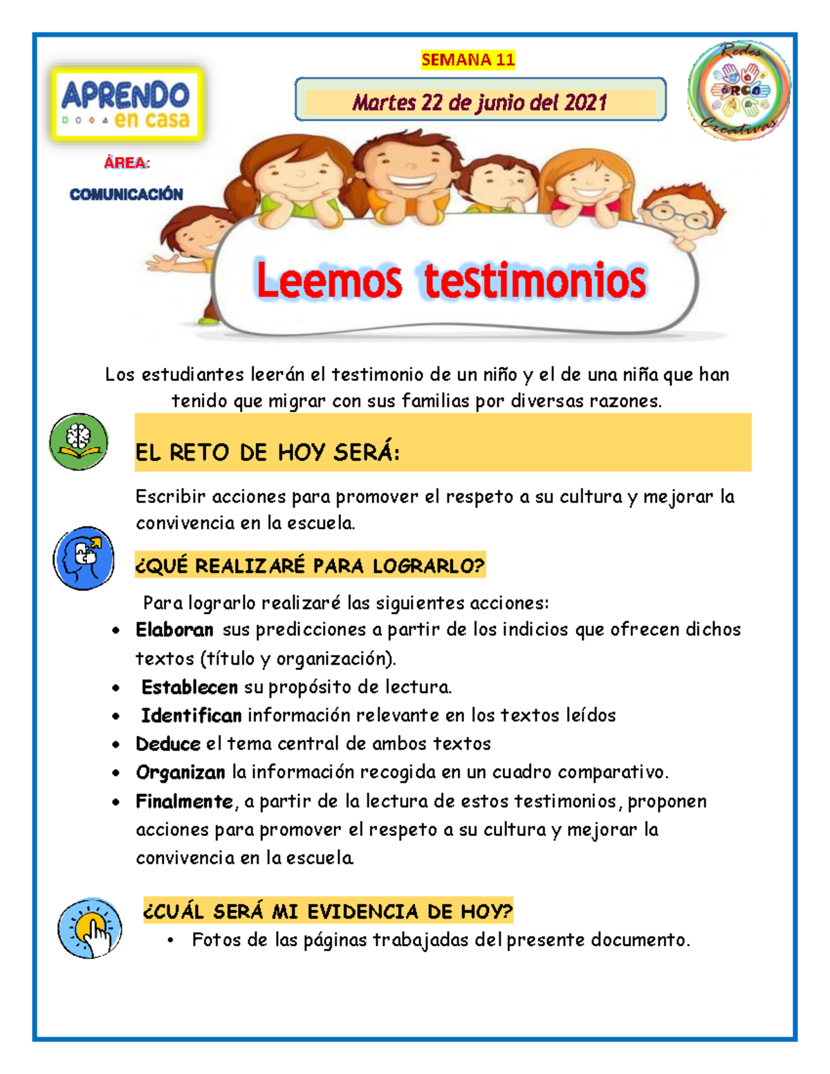 Actividad 16 Junio 3°-convertido - Los estudiantes leer·n el testimonio ...