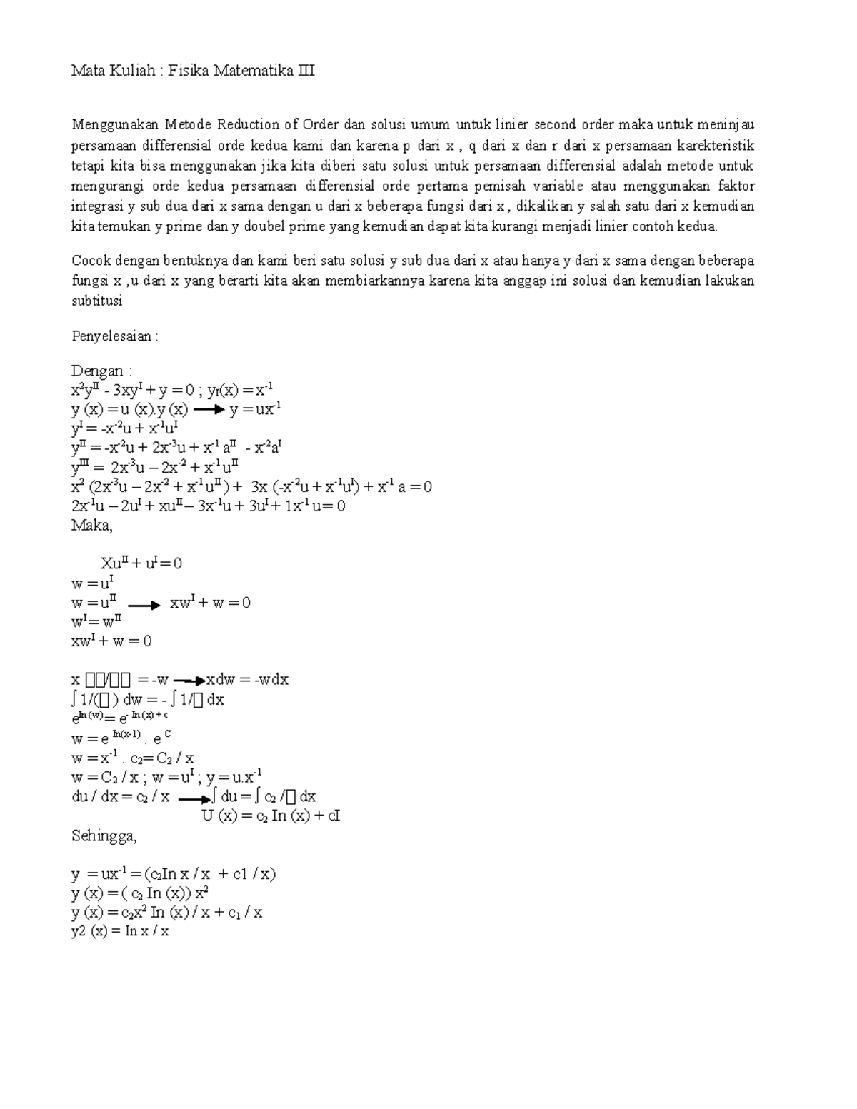 Assignment Fisika Matematika 3 - Mata Kuliah : Fisika Matematika III ...