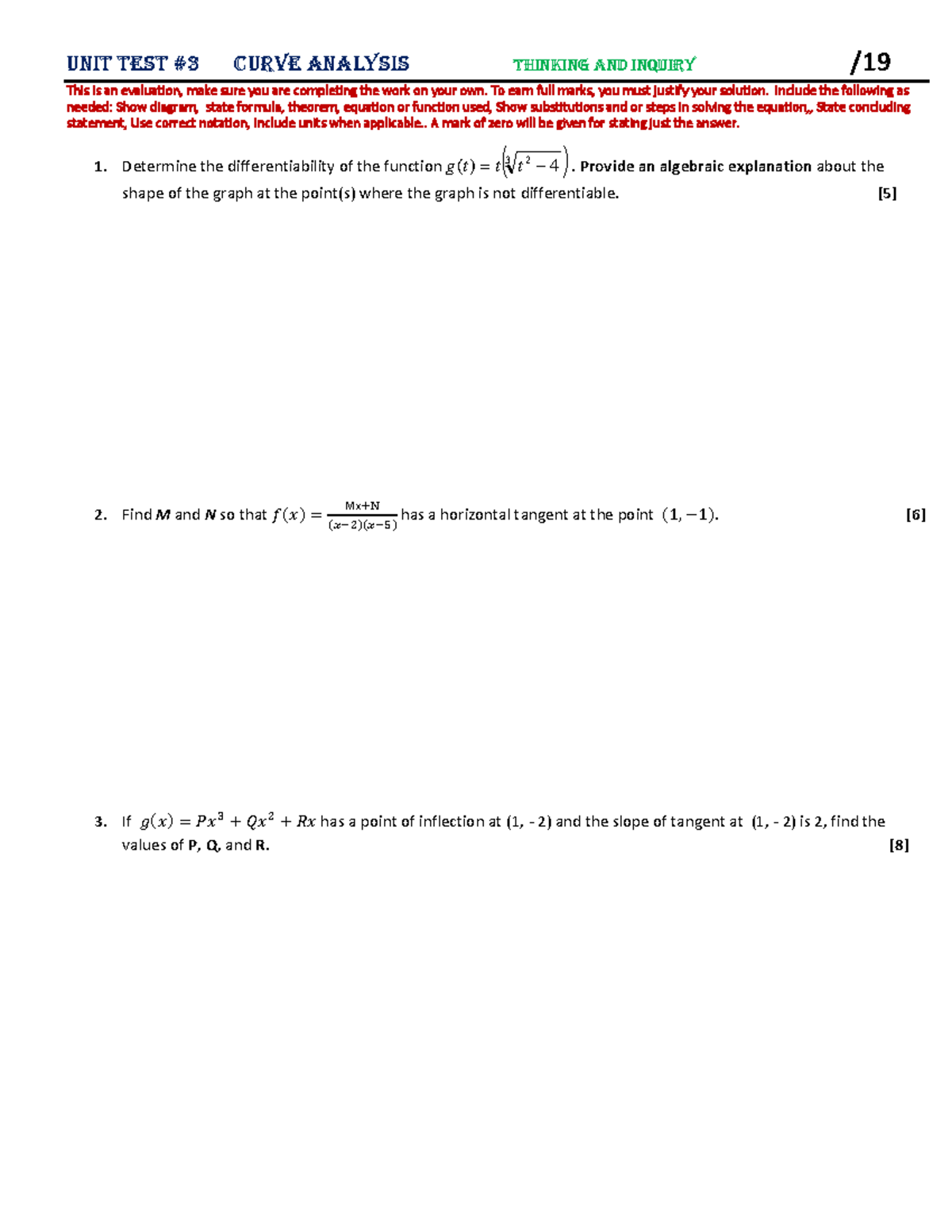 MCV4UE Curve Analysis Thinking - UNIT TEST #3 curve analysis THINKING ...