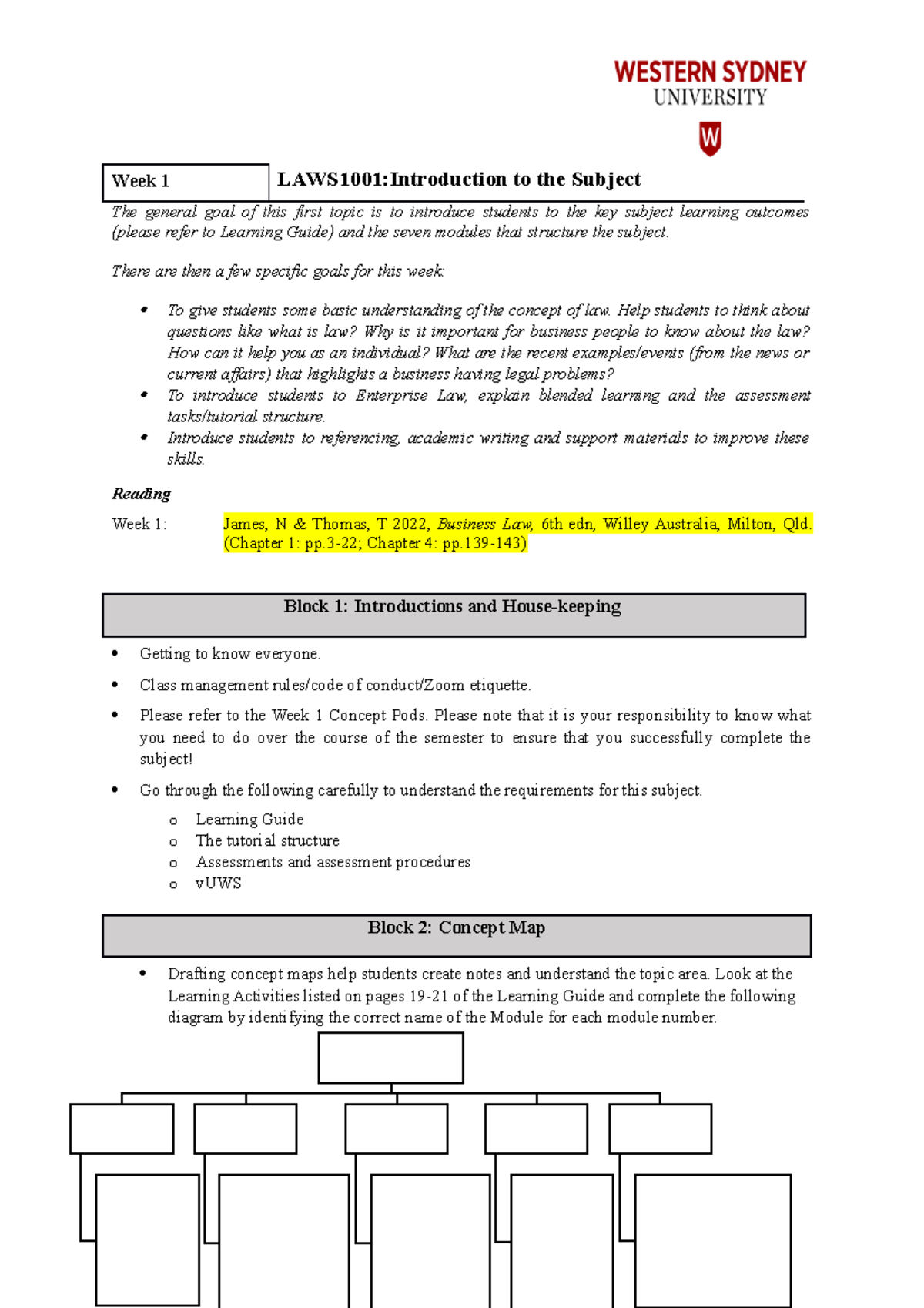 LAWS1001 Week 1 Tutorial Guide(1) - Week 1 LAWS1001:Introduction to the ...