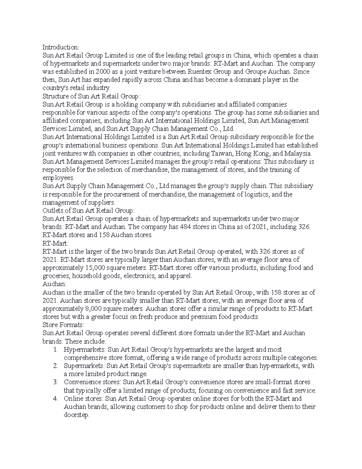 Sun Art Retail Group 24 - Introduction: Sun Art Retail Group Limited is ...