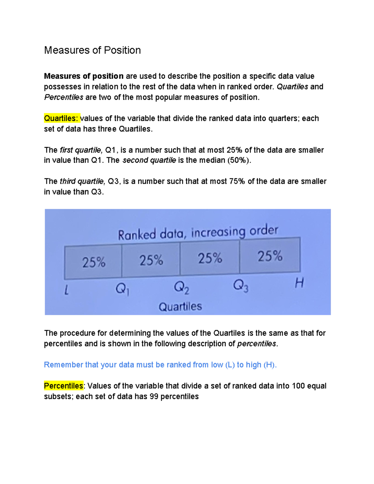 Stats Chapter 2 - Measures of Position Measures of position are used to ...