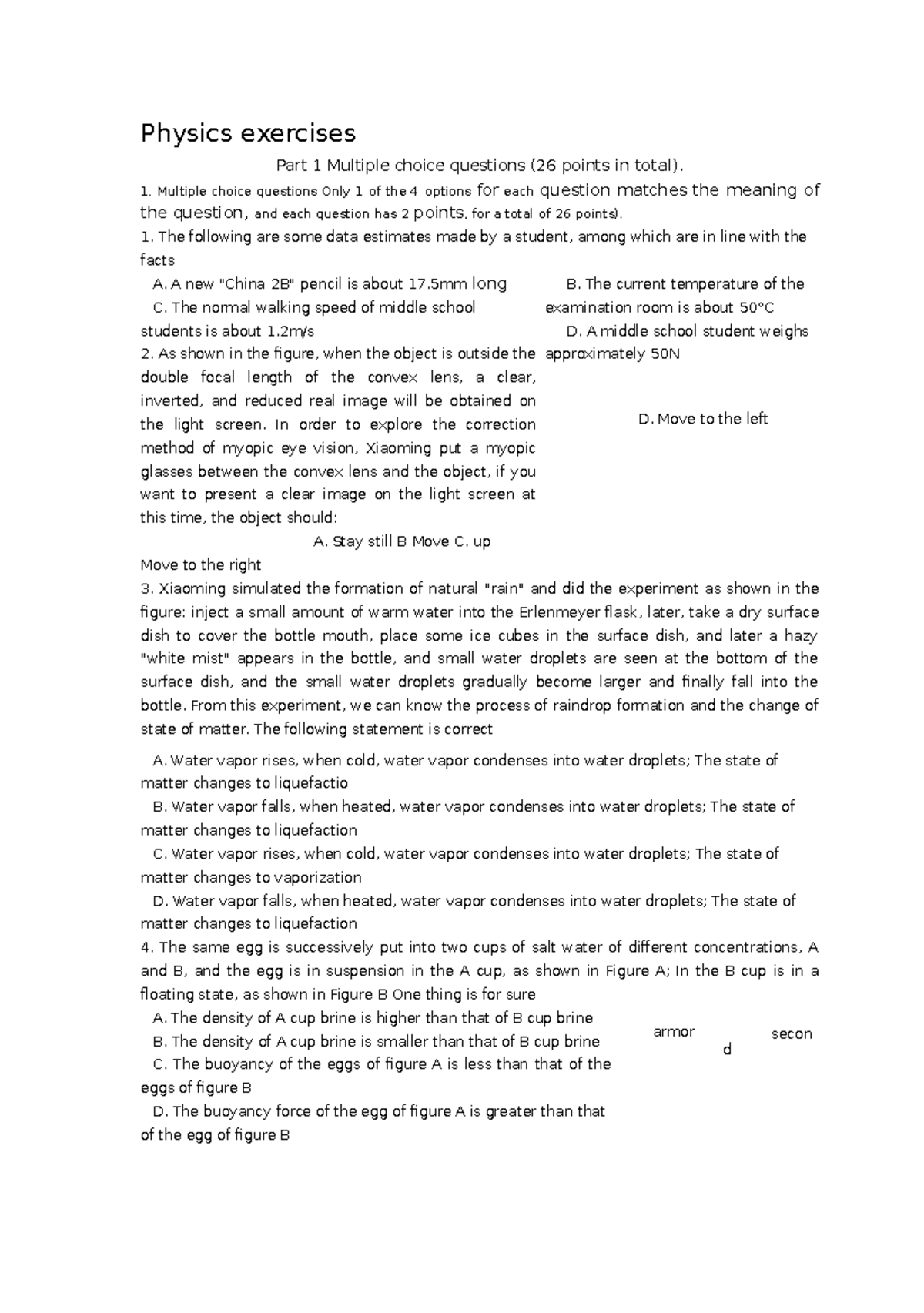 Physics exercises - Physics exercises Part 1 Multiple choice questions ...