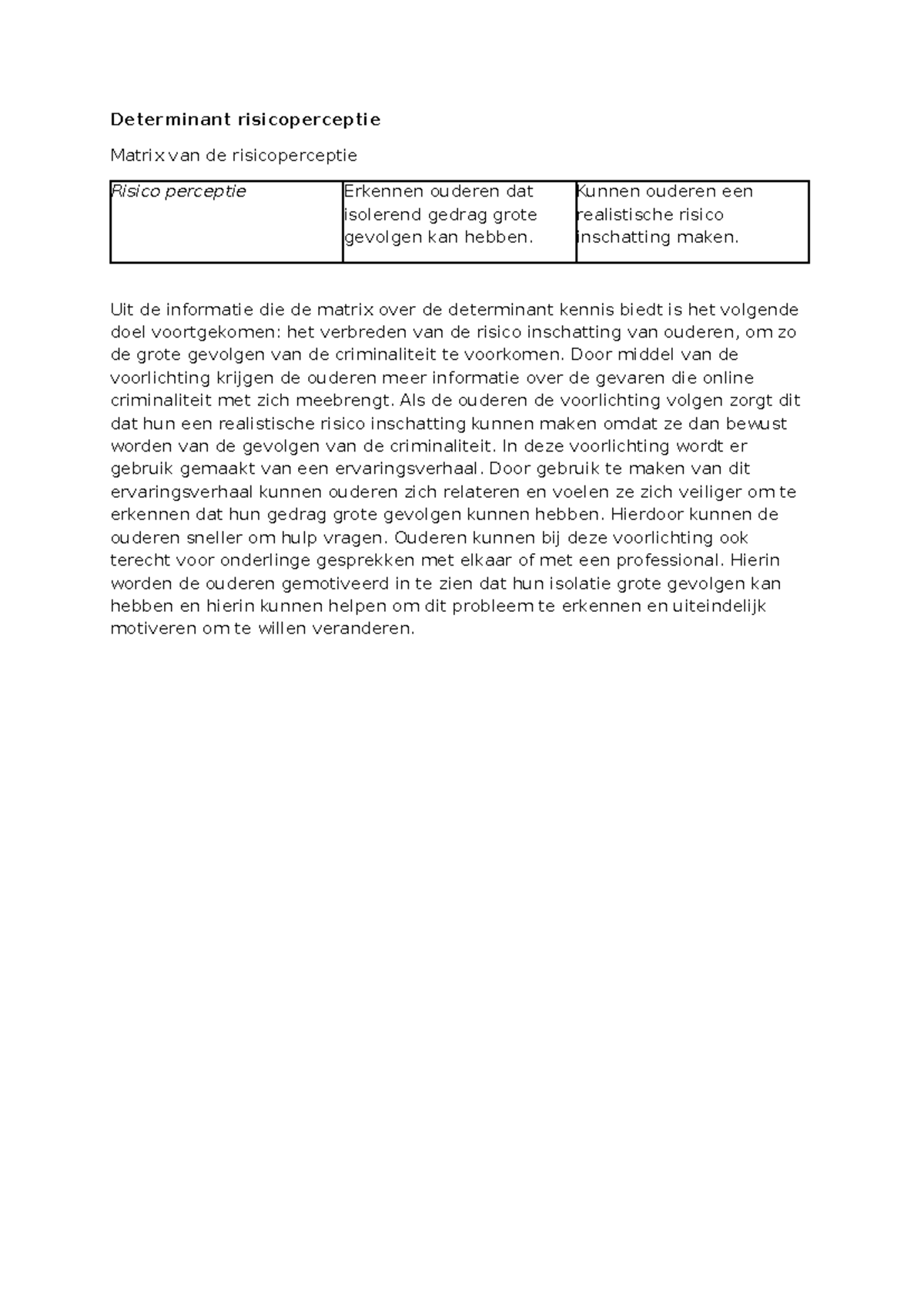 Determinant risico - Determinant risicoperceptie Matrix van de ...