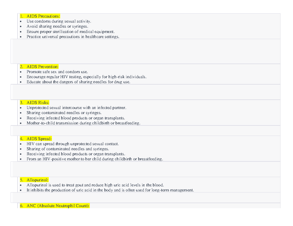 AIDS Precautions - BLUEPRINT BREAKDOWN - 1. AIDS Precautions: • Use ...