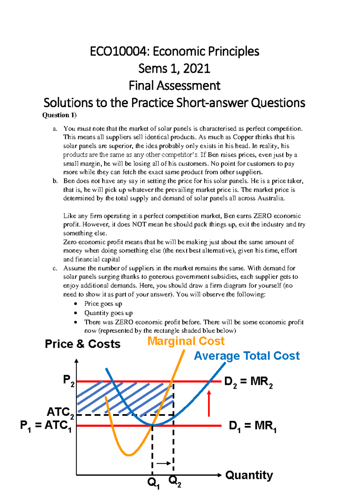 Practice Short-Answer Questions Solutions - ECO10004: Economic ...