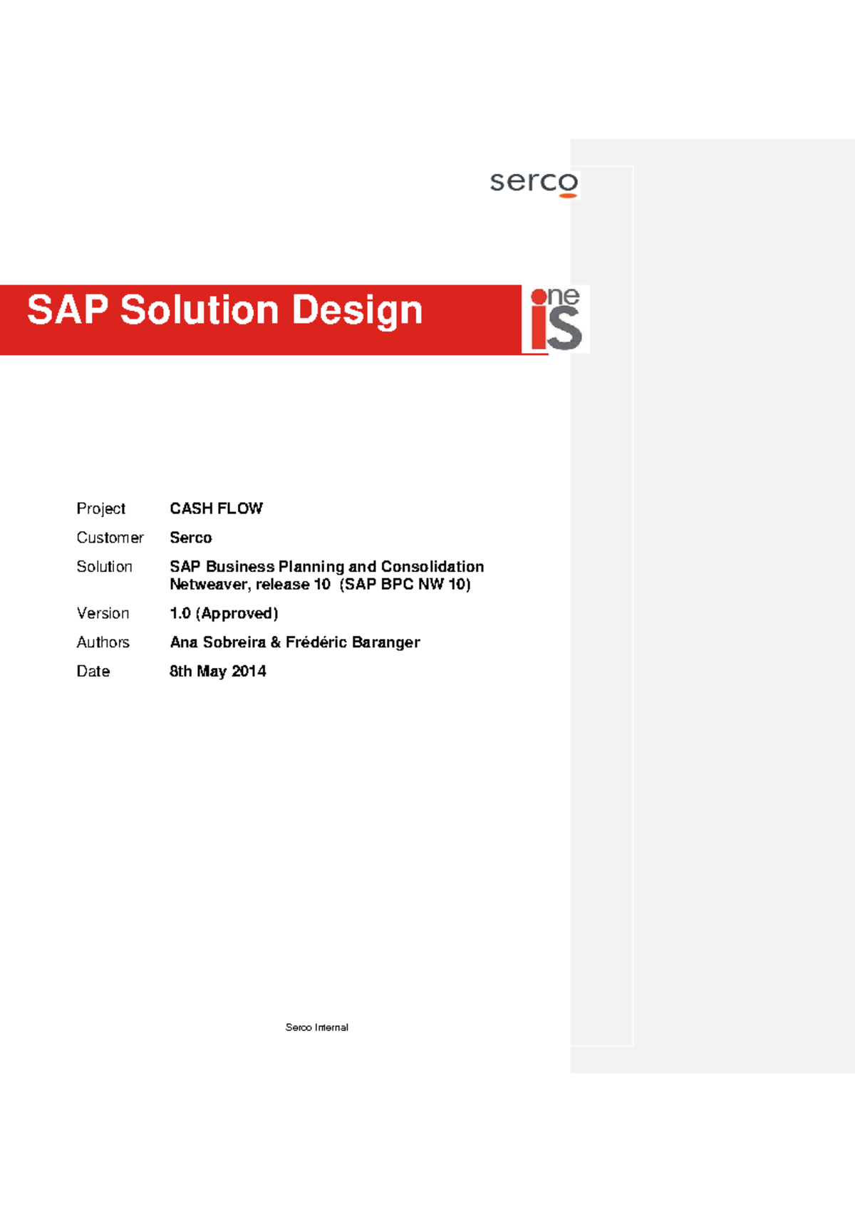 Cash Flow statement - Serco Internal Project CASH FLOW Customer Serco ...