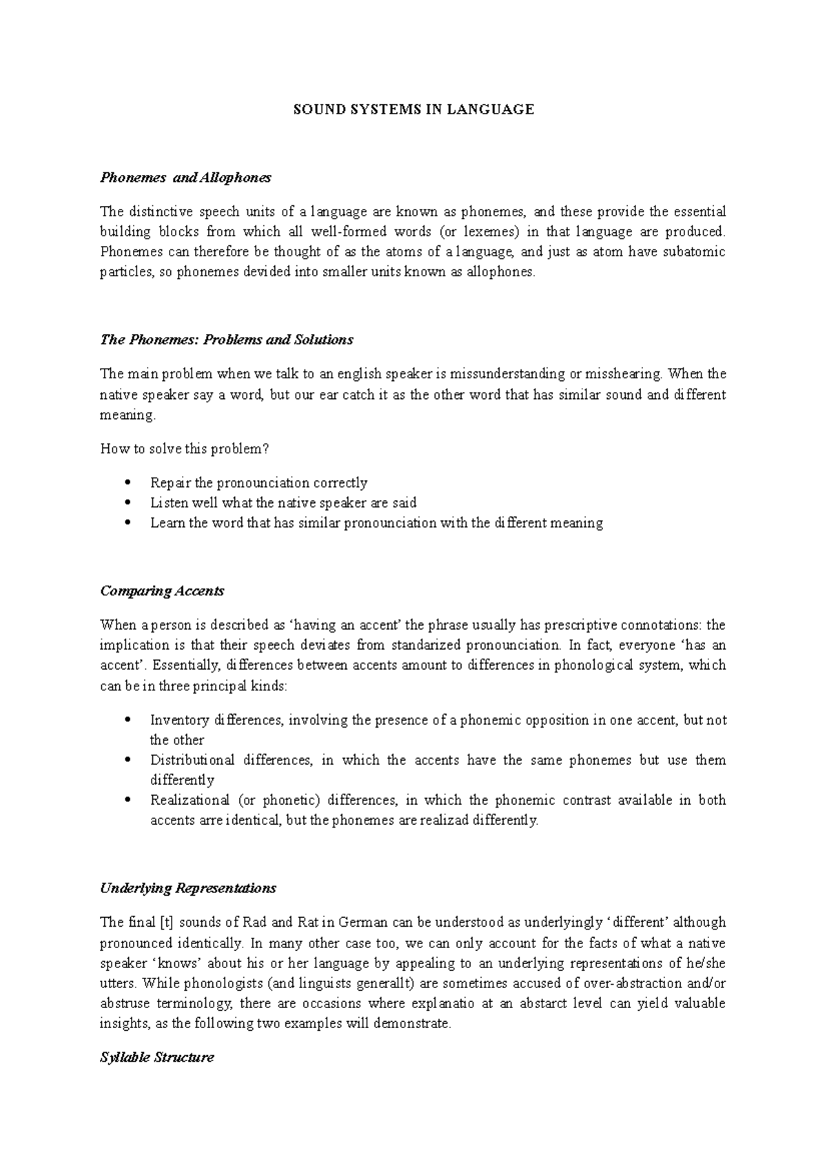 Sound Systems in Language - SOUND SYSTEMS IN LANGUAGE Phonemes and ...