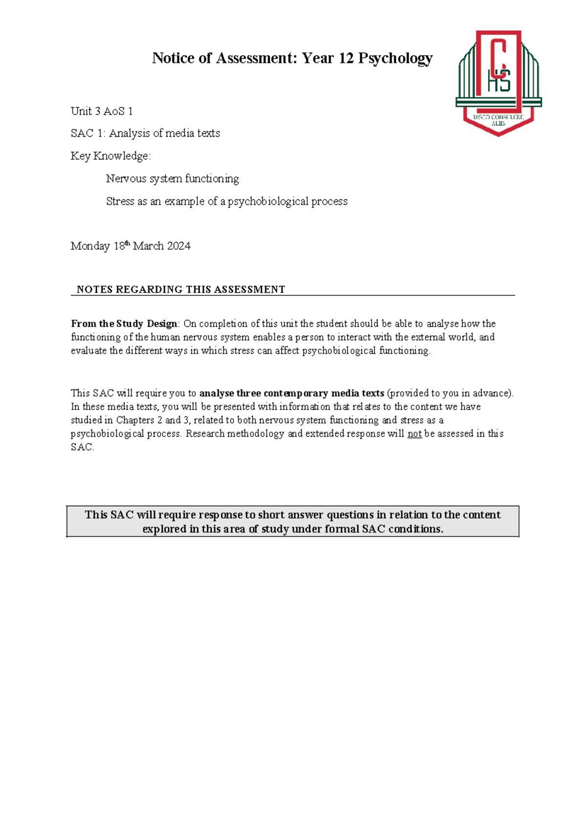 2024 SAC1 Notice of Assessment - Notice of Assessment: Year 12 ...