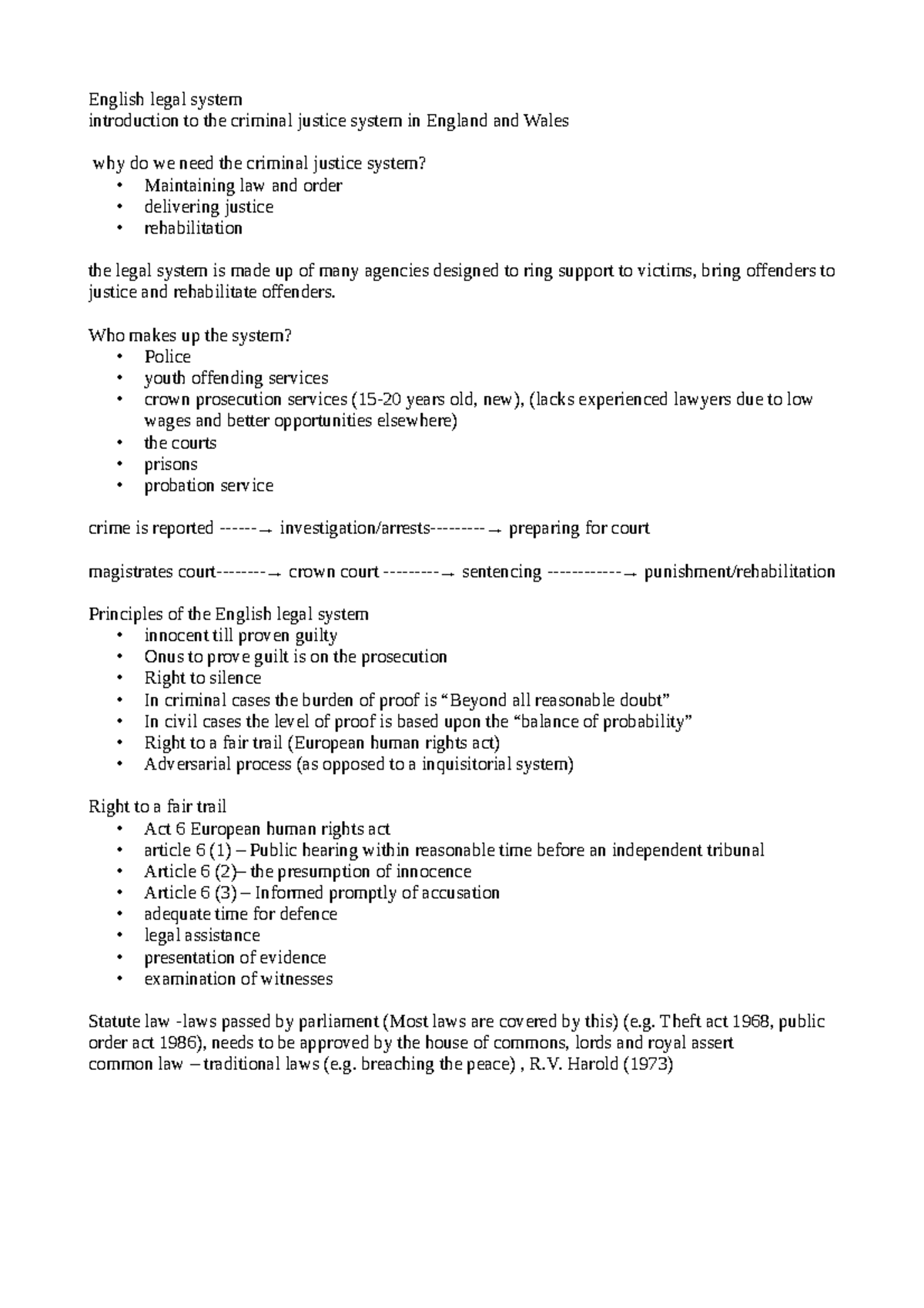 English legal system 1 - Lecture notes 4 - English legal system ...