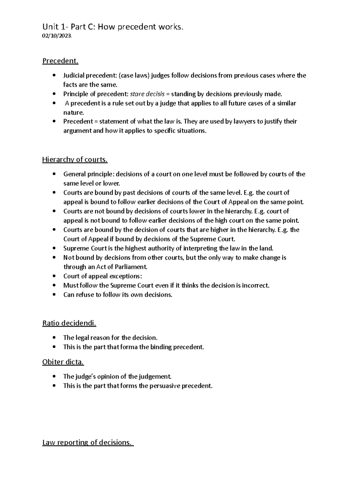Part C, how precednet wokrs - Unit 1- Part C: How precedent works. 02 ...