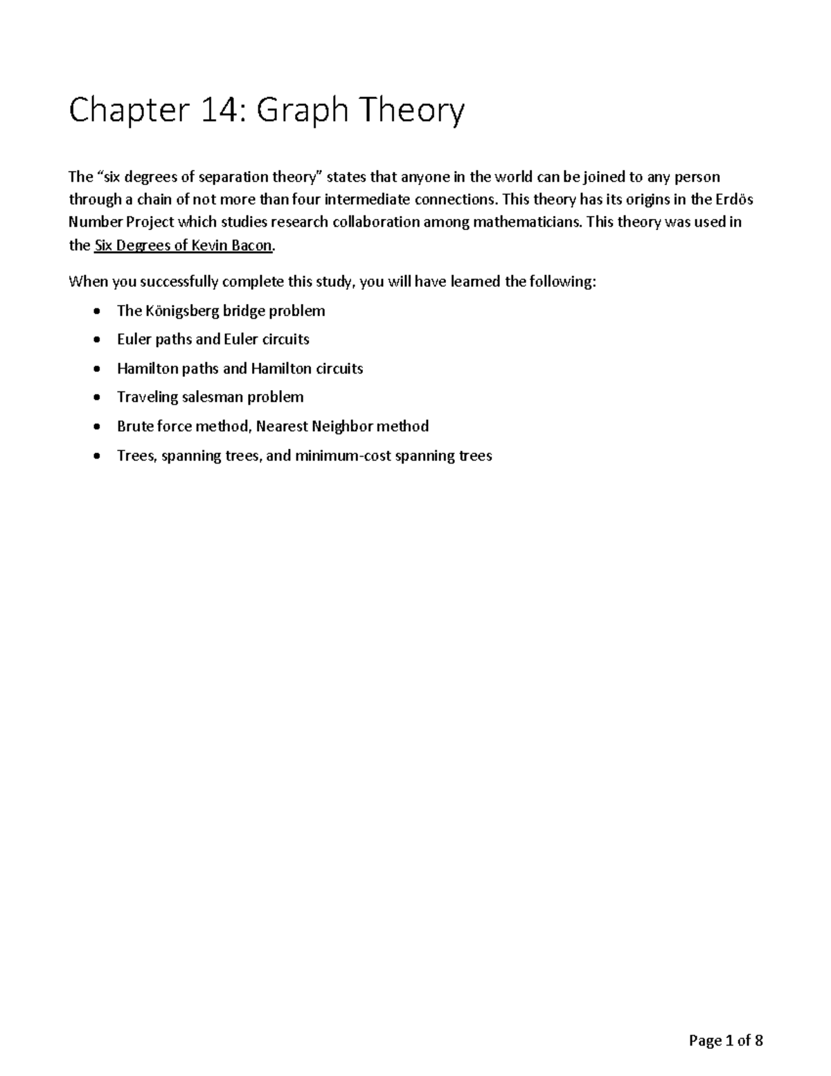 Graphs, Paths, and Circuits - Chapter 14: Graph Theory The “six degrees of separation theory͟ ...