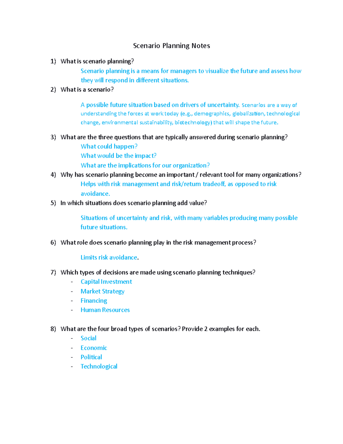 Scenario Planning Notes - Scenario Planning Notes What is scenario ...