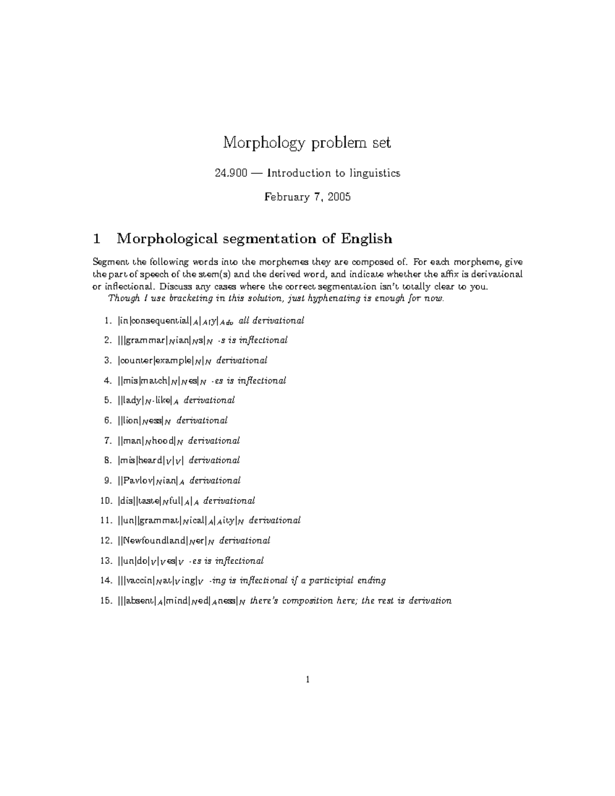 Pset1 Solution Linguistics Practice 1 Morphology Problem Set 24 — Introduction To