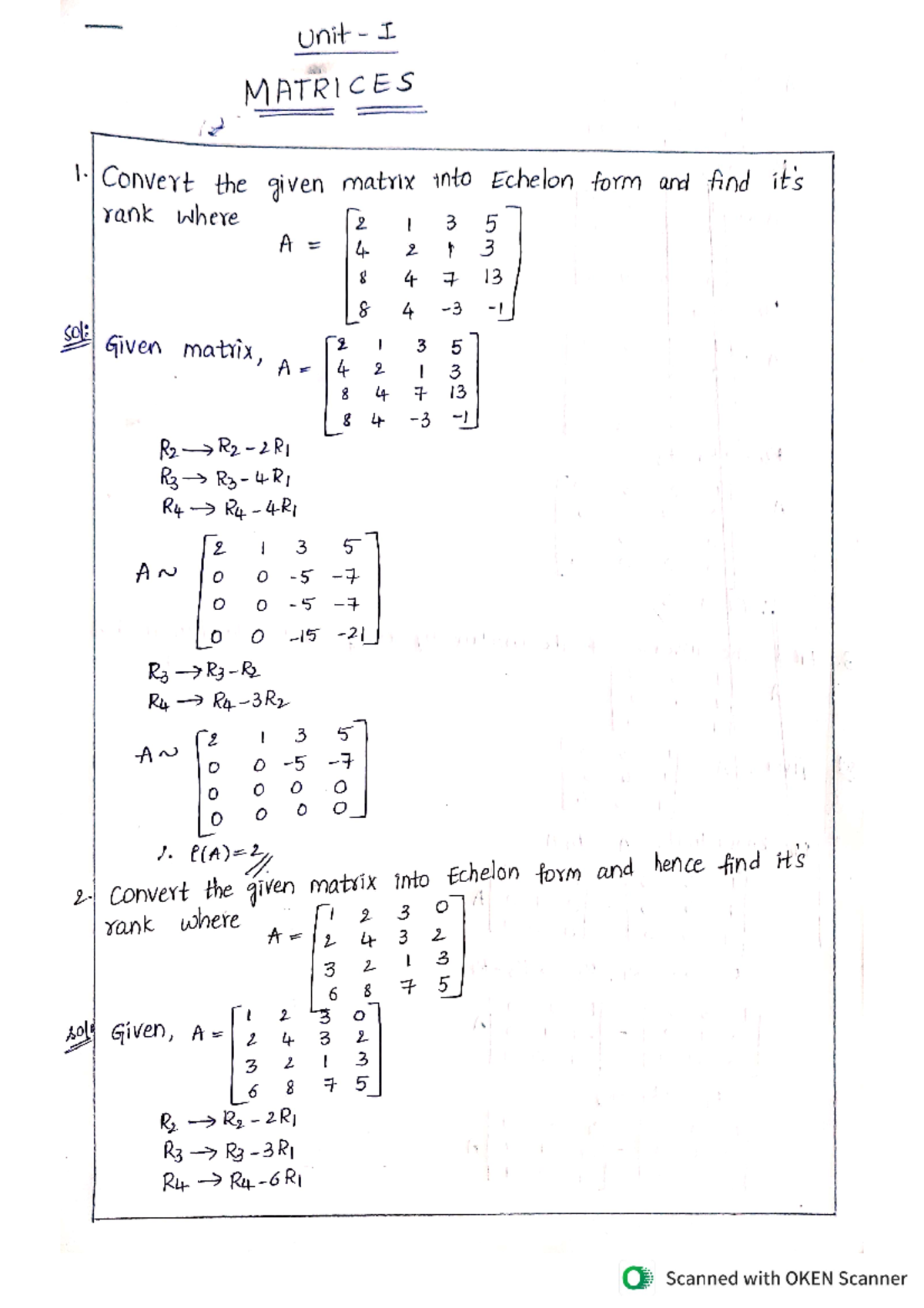 LAC UNIT 1&2&3&4 - Important - unit I MATRICES 1. Convert the given ...