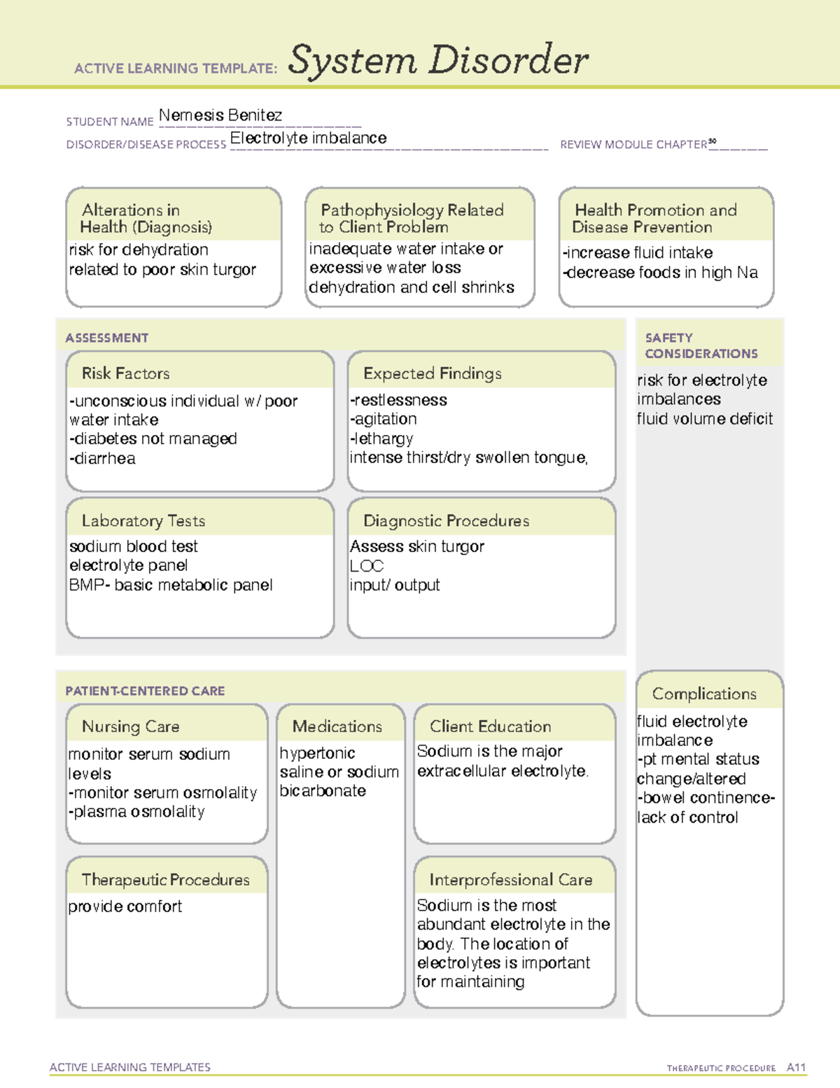 Electrolyte Imbalance 30 ACTIVE LEARNING TEMPLATES THERAPEUTIC