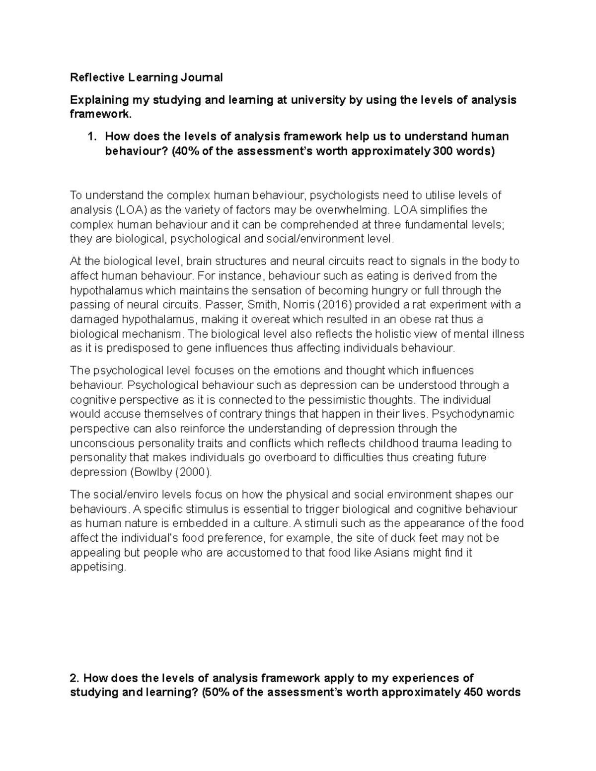 Reflective Learning Journal - Reflective Learning Journal Explaining my ...