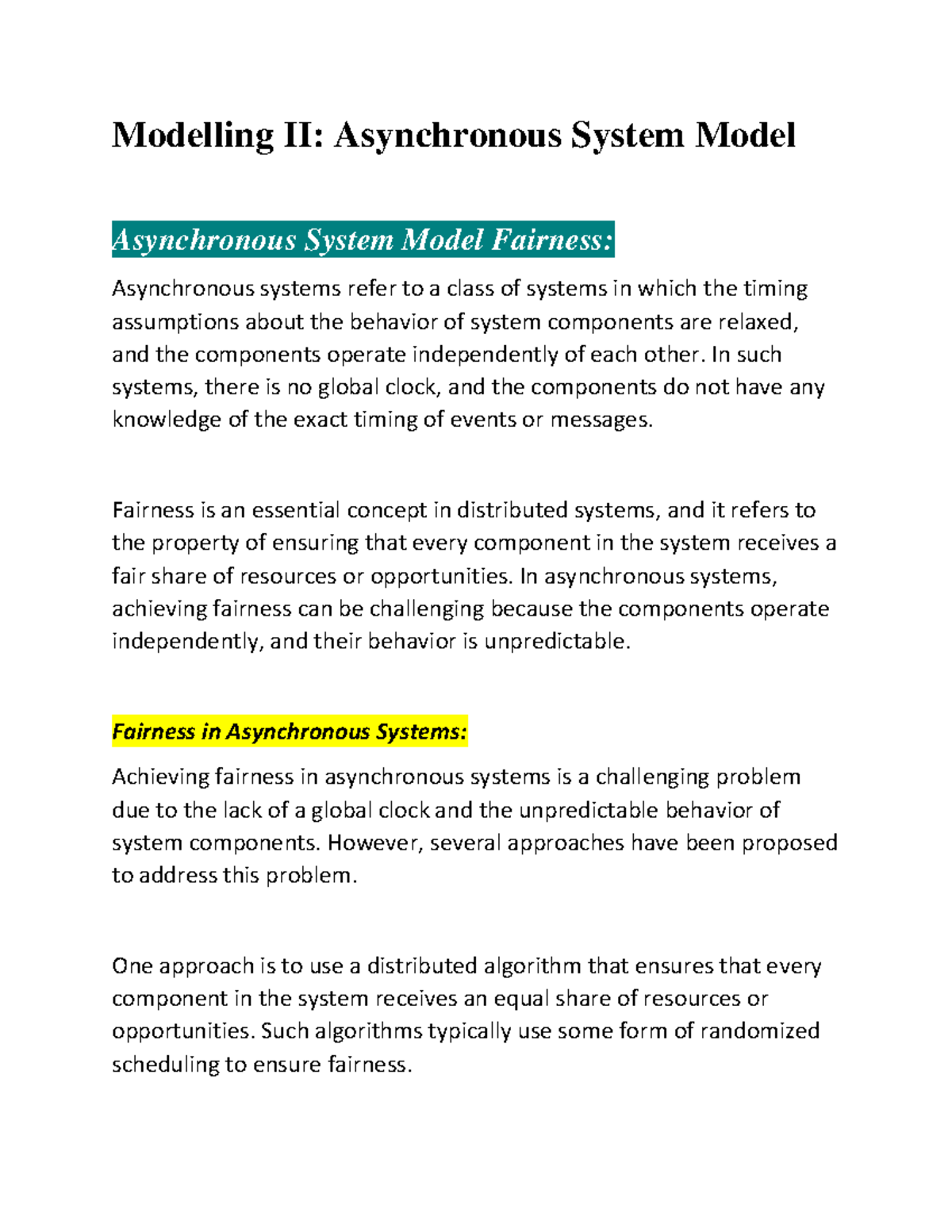 Asynchronous System Model Fairness - Modelling II: Asynchronous System ...