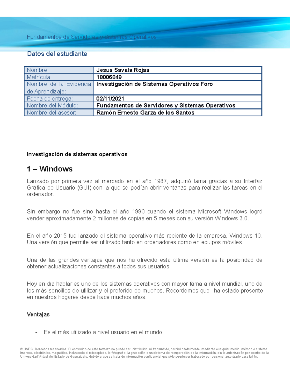 Savala Jesus Investigacion de Sistemas Operativos foro - Fundamentos de ...