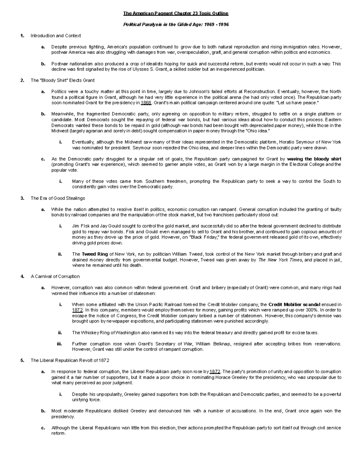 Apush Chapter 23 Topic Outline - The American Pageant Chapter 23 Topic ...