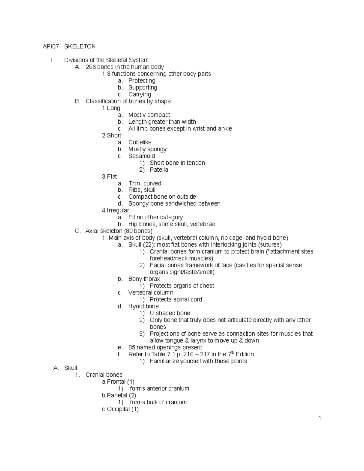 Chapter 7 (Skeleton) - API07 SKELETON I. Divisions of the Skeletal ...