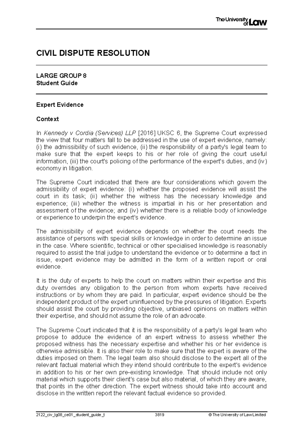 CDR LG WS8 + Reading - CIVIL DISPUTE RESOLUTION LARGE GROUP 8 Student ...