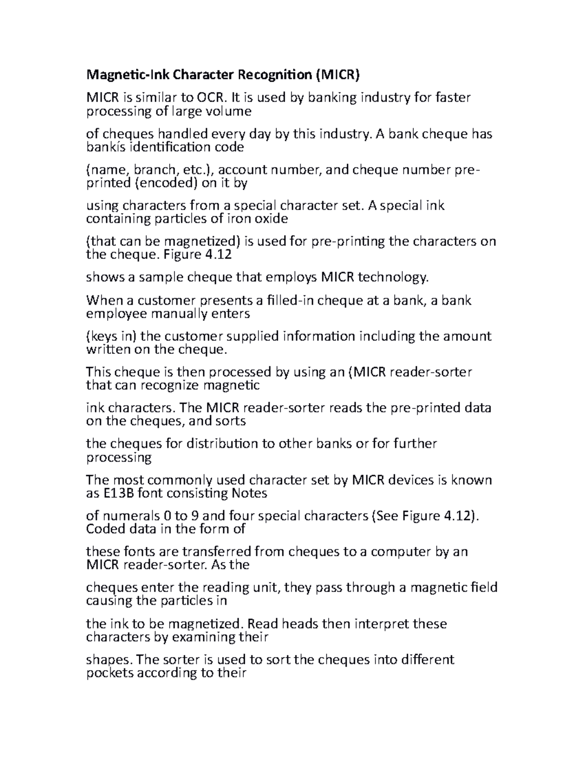 Magnetic-Ink Character Recognition (MICR) notes - Magnetic-Ink ...