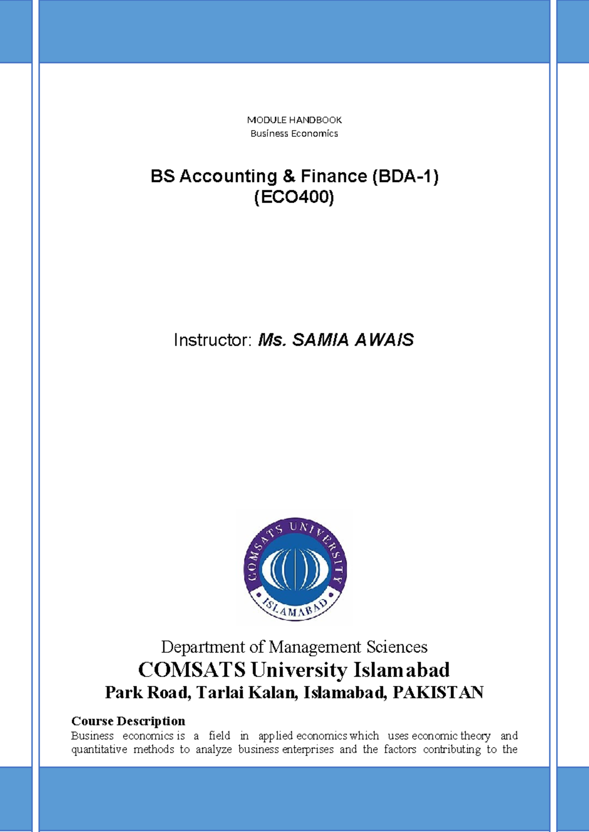 Business Economics BAF-3C - MODULE HANDBOOK Business Economics BS ...
