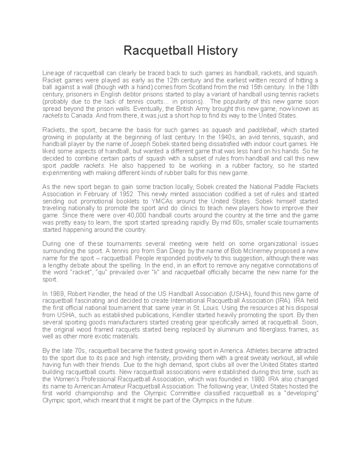 History of Racquetball - Racquetball History Lineage of racquetball can ...