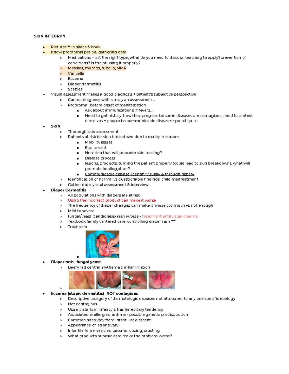Skin:Blood:Cancer - Intro to peds notes - SKIN INTEGRITY Pictures ** in ...