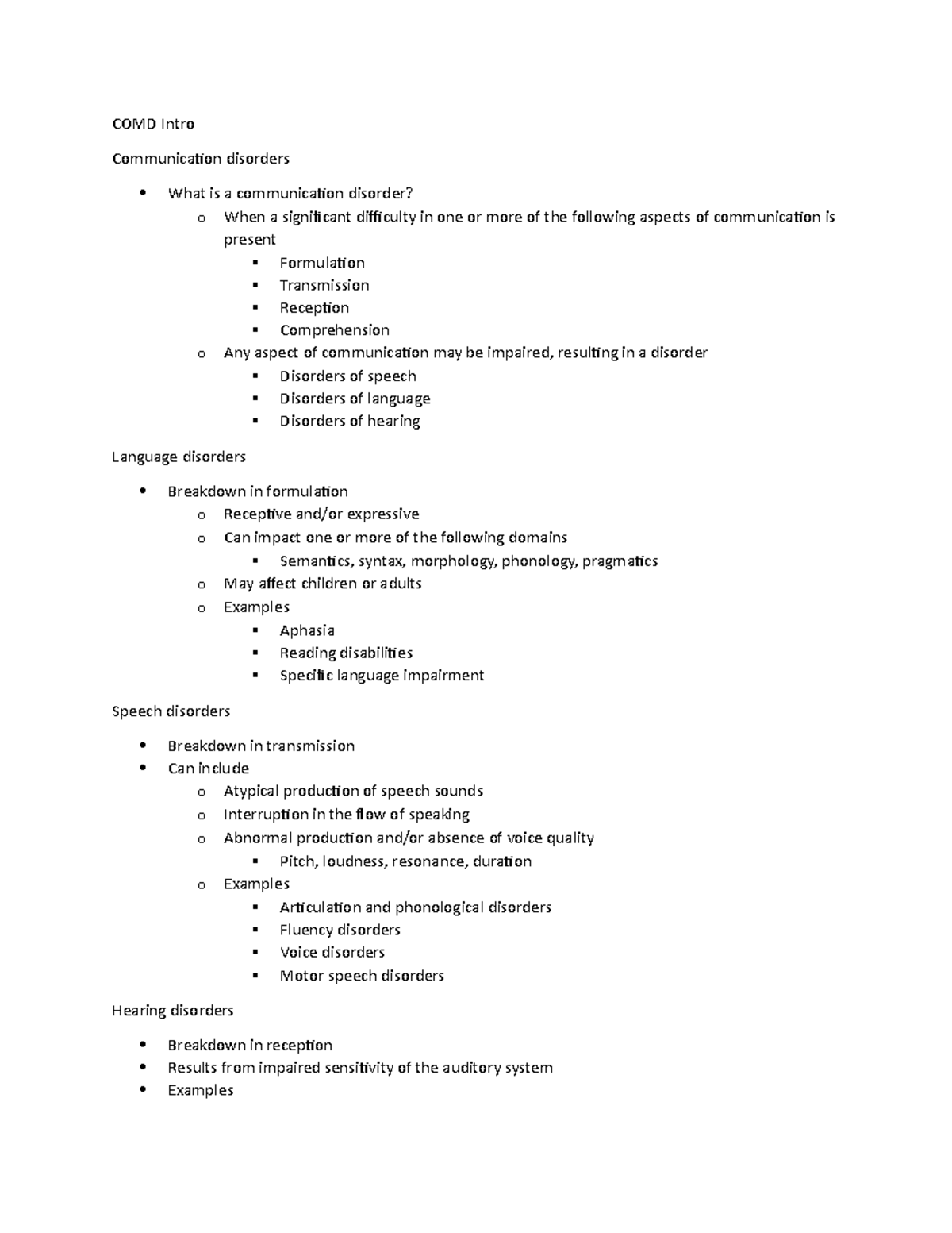 COMD intro - COMD lecture notes - COMD Intro Communication disorders ...
