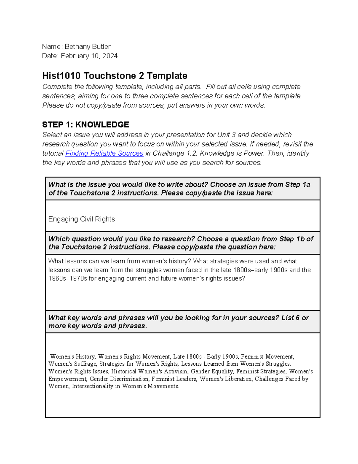 HIS1010touchstone 2 Bethany Butler - Name: Bethany Butler Date ...