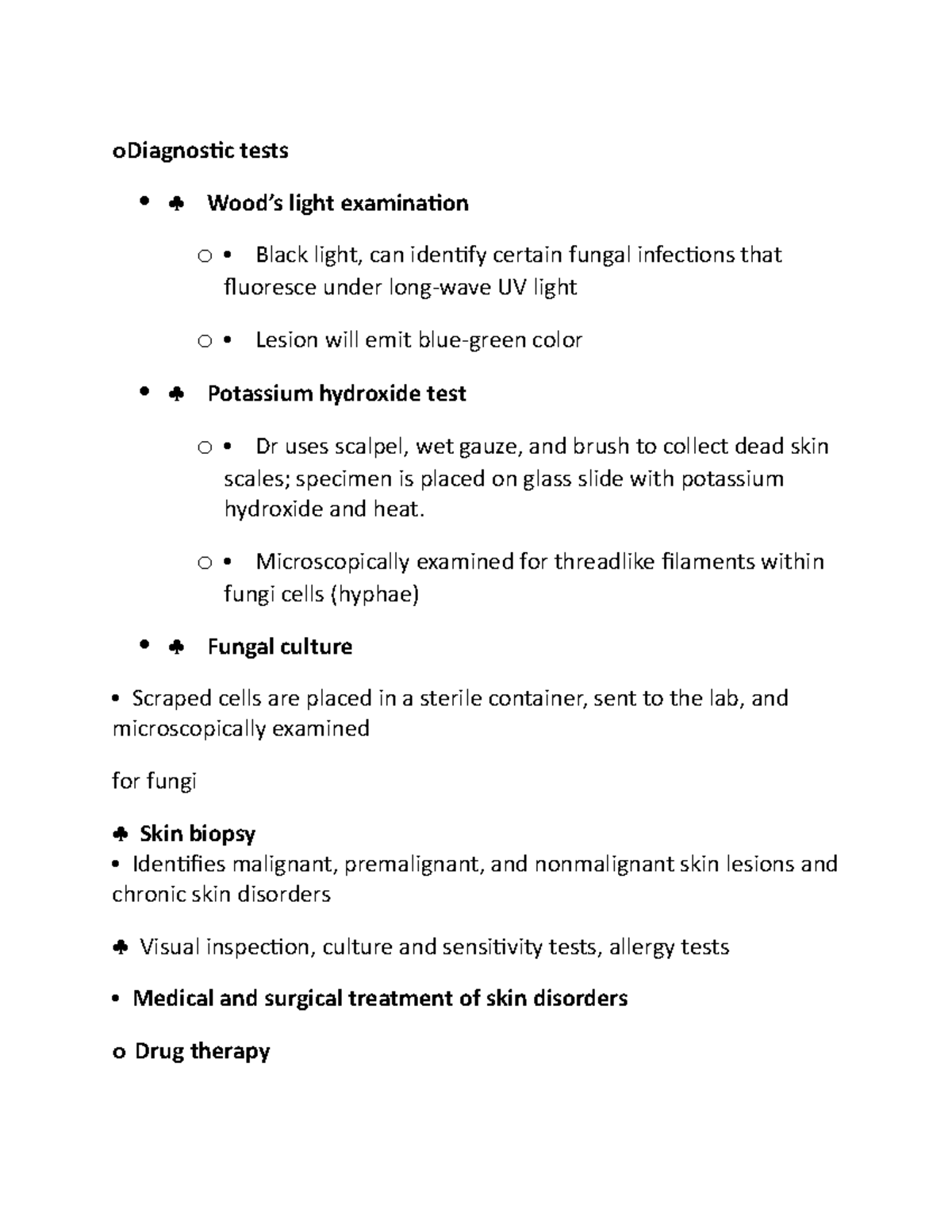 Integumentary system 2 - oDiagnostic tests Wood’s light examination o ...
