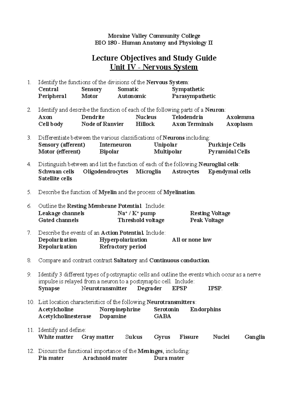 180 Unit IV Lecture Objectives - Murdoch sp15 - Moraine Valley ...