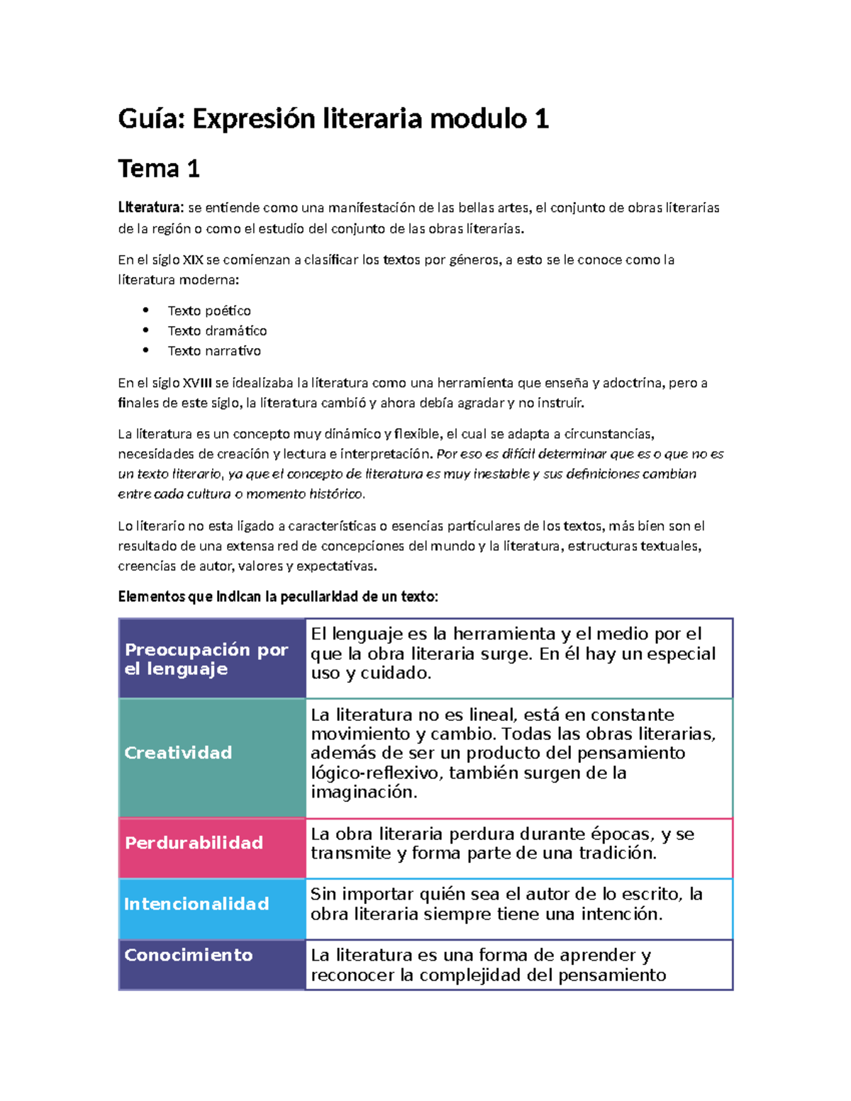 Guía Expresión literaria modulo 1 - Guía: Expresión literaria modulo 1 ...