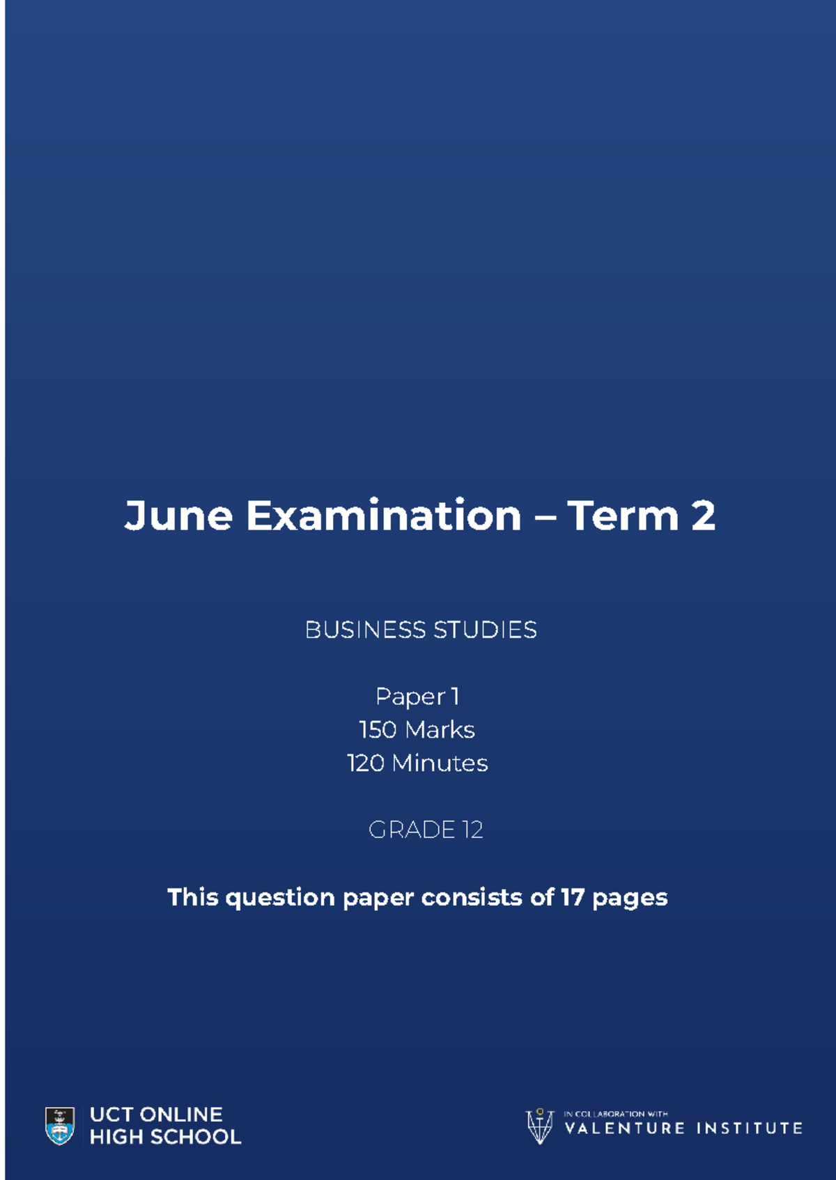 Grade 12 Business Studies Term 2 June Examination Question Paper 1 ...