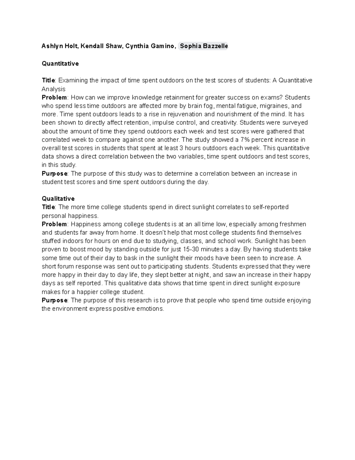 Week 4 Identifying Types of Research - Ashlyn Holt, Kendall Shaw ...