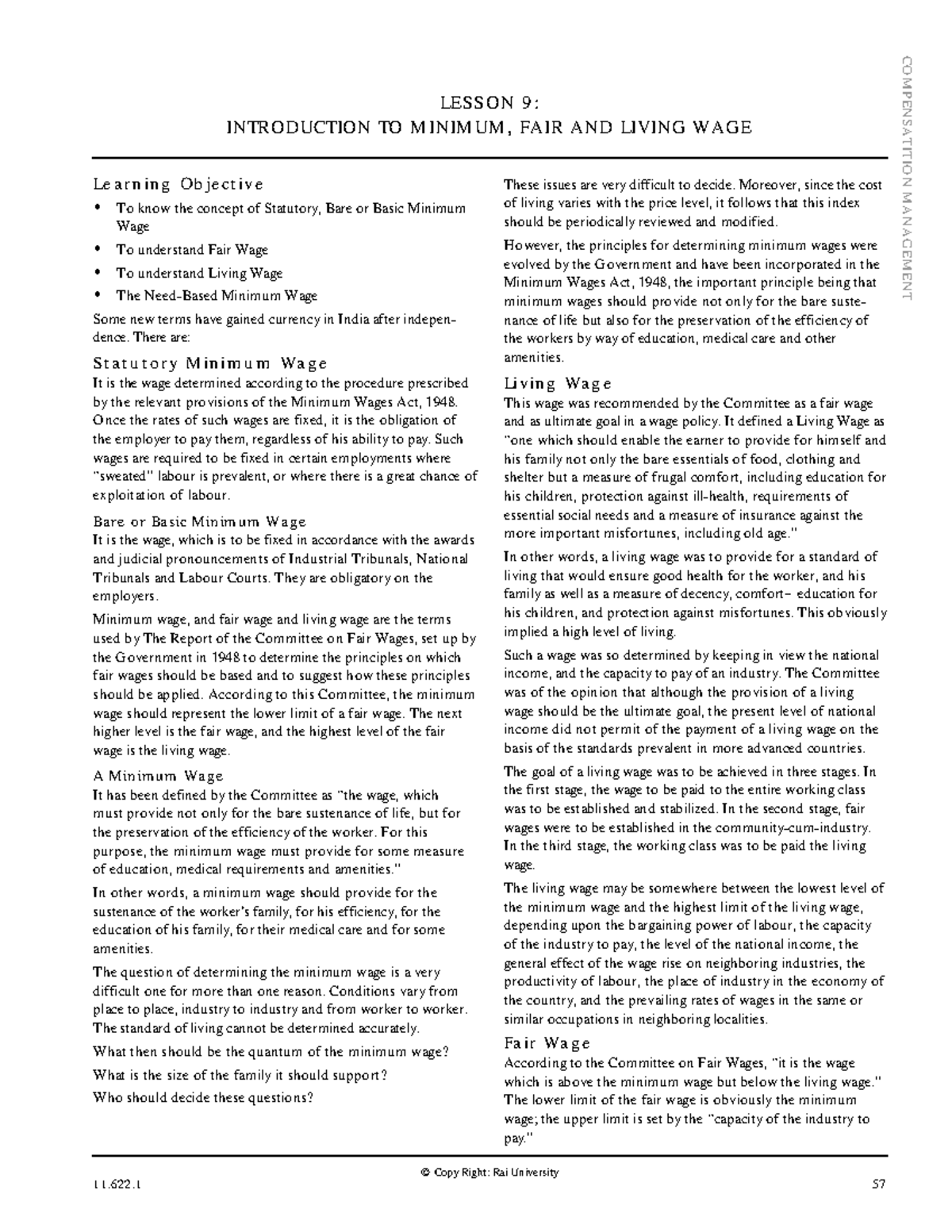 Lecture-09 - Study Material - © Copy Right: Rai University Learning Objective • To know the ...