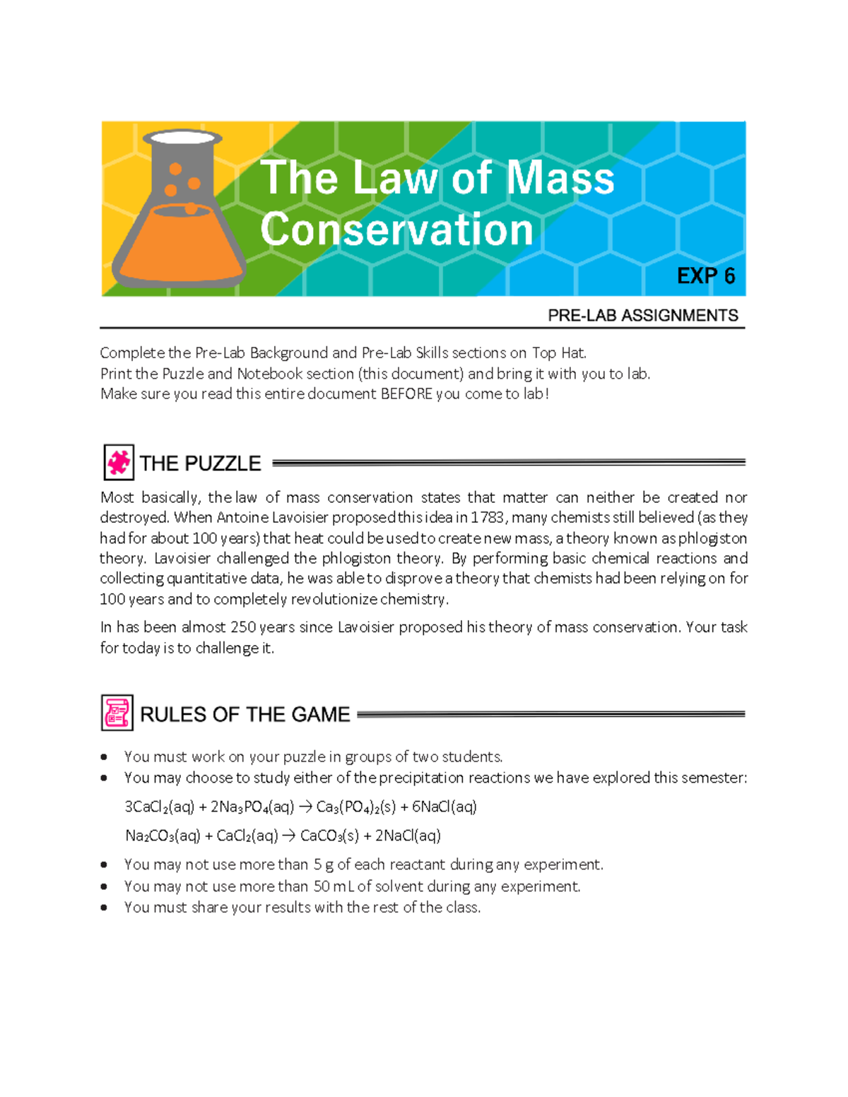 Exp6 - law of mass conservation - Complete the Pre-Lab Background and ...