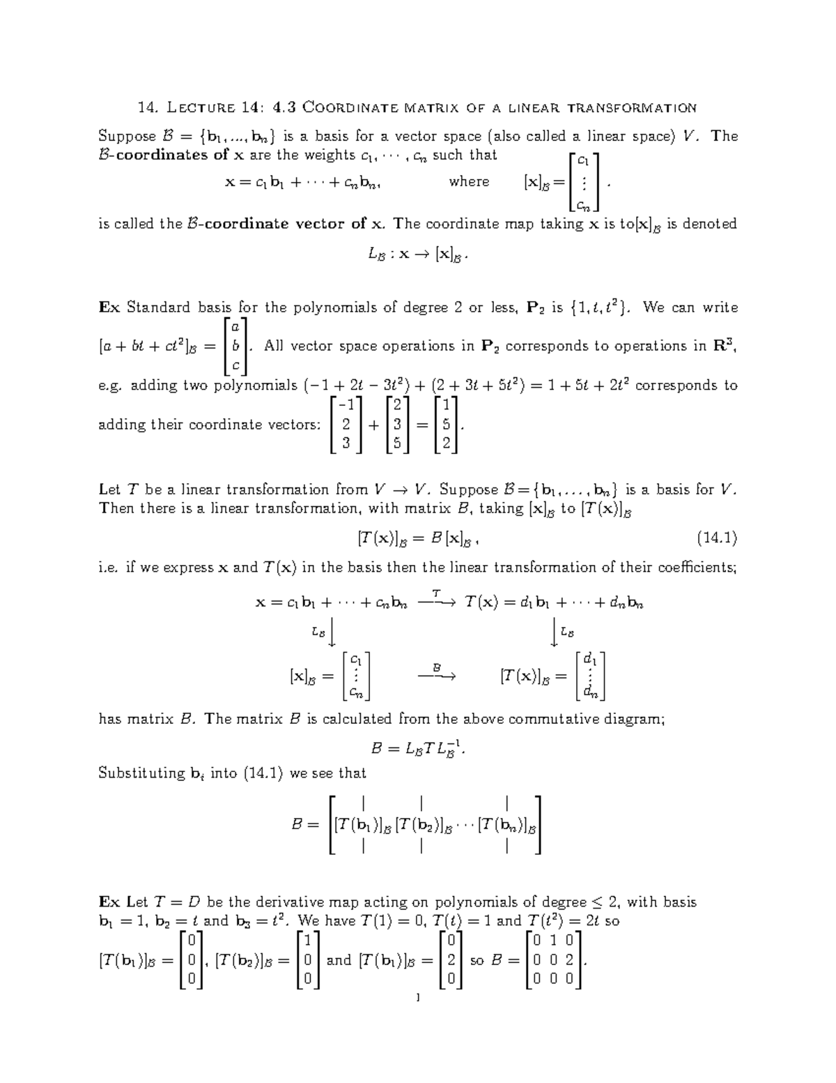 4.3. Coordinate Matrix - Lecture 14: 4 Coordinate matrix of a linear ...