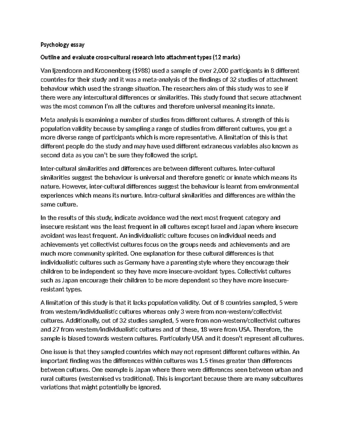 Psychology - Detailed - Psychology essay Outline and evaluate cross ...