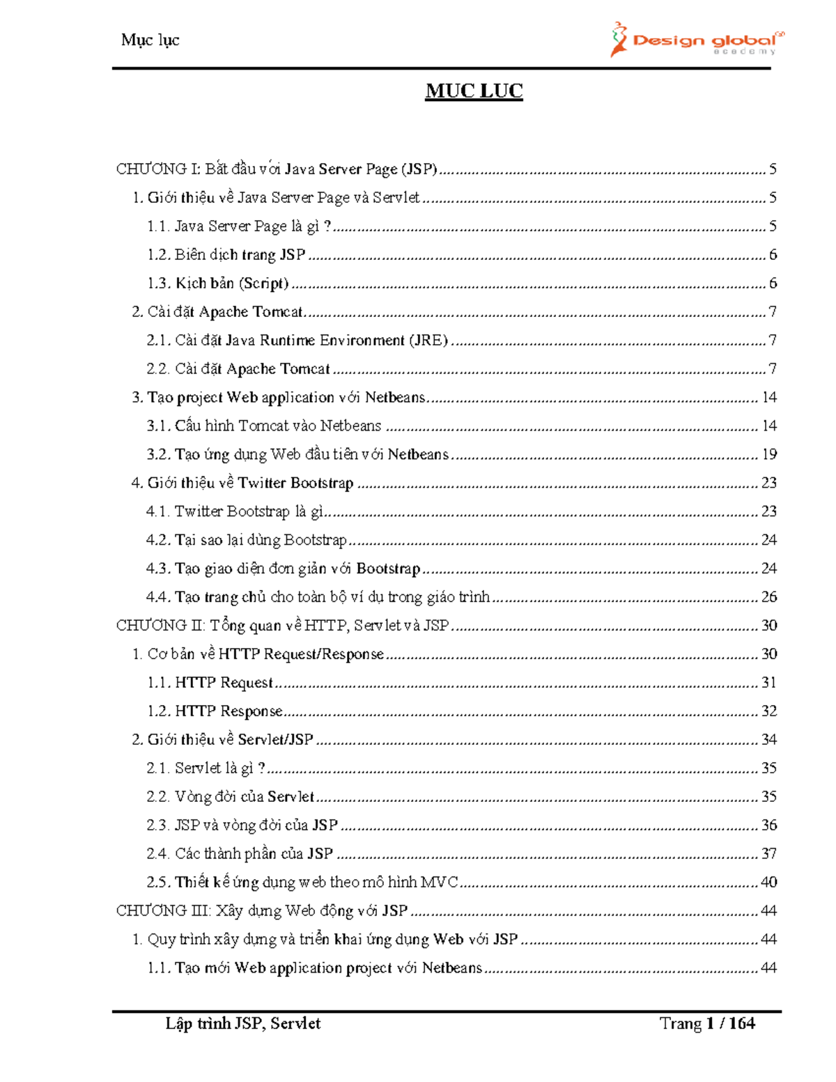 Giáo trình lập trình Java Web với JSP - Mục lục CHƢƠNG I: Bắt đầu vớ i Java Server Page (JSP ...