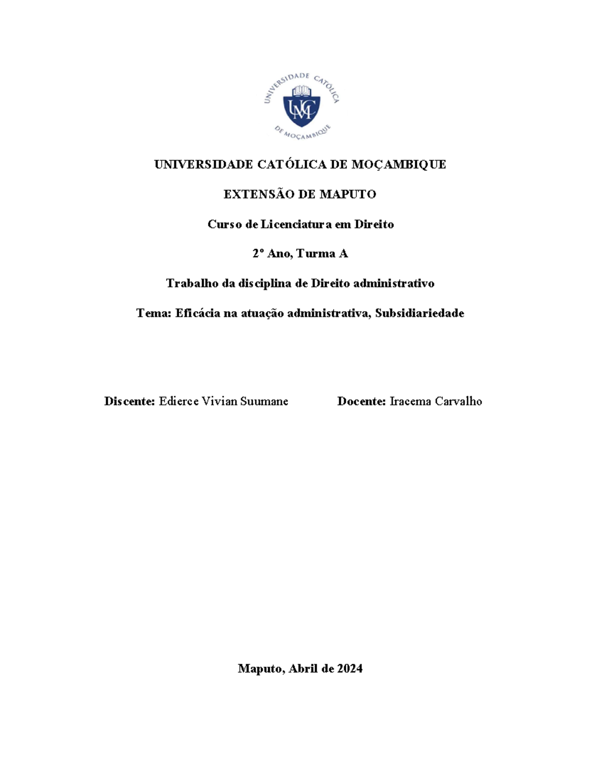 DA (Trabalho)-17 - UNIVERSIDADE CATÓLICA DE MOÇAMBIQUE EXTENSÃO DE ...