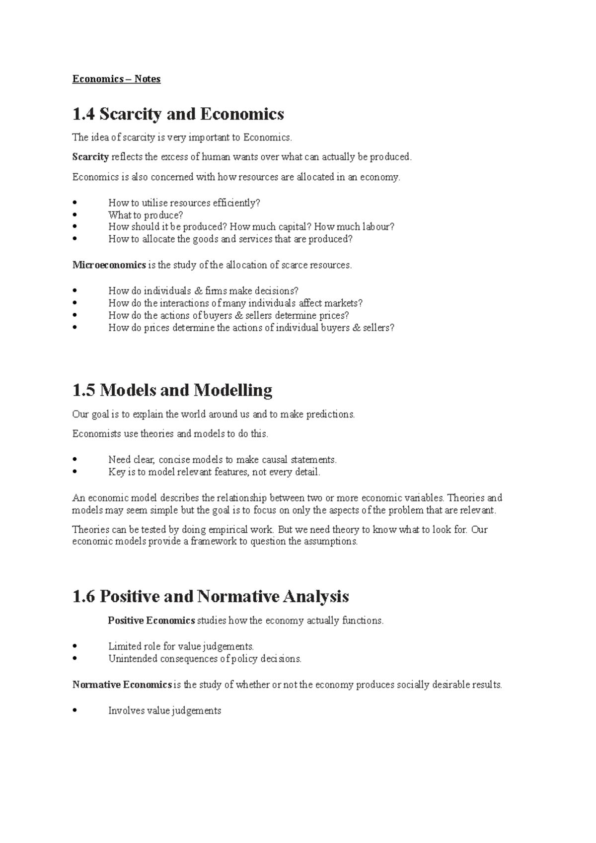 Economics - it might be helpful - Economics – Notes 1 Scarcity and ...